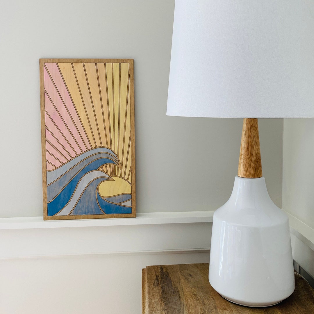 New Home Decor Beach House Wall Art Sunrise Wood Wave Art Boho Beach ...