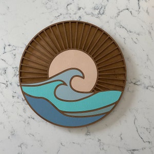 Beach Wave Decor Wood Ocean Wall Art Beach House Shelf Decor Pastel ...
