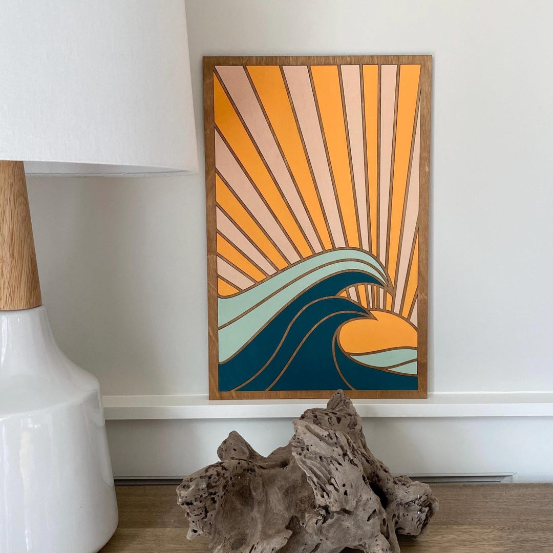 Wood Wave Wall Art Sunrise Art Modern Beach House Decor Natural Wood ...