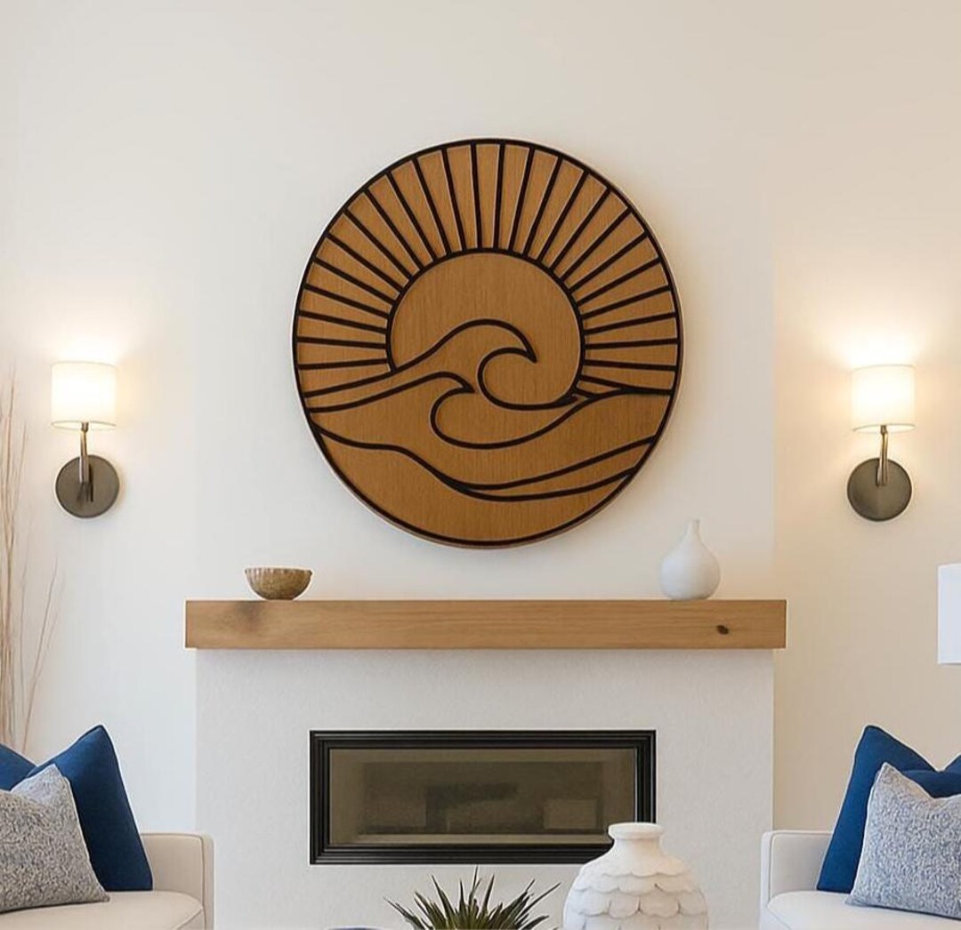 Beach Art Sun and Waves Ocean Wall Art Waves Decor Wood Beach Art Sign ...
