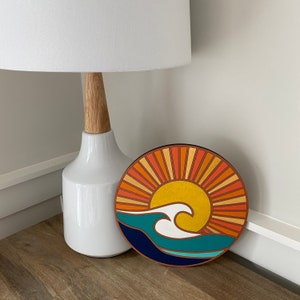 Wave Round Wall Art Sun and Waves Wood Art, Waves and Rays Beach Art ...
