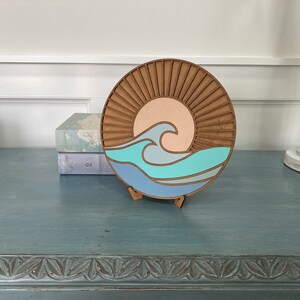 Beach Wave Decor Wood Ocean Wall Art Beach House Shelf Decor Pastel ...