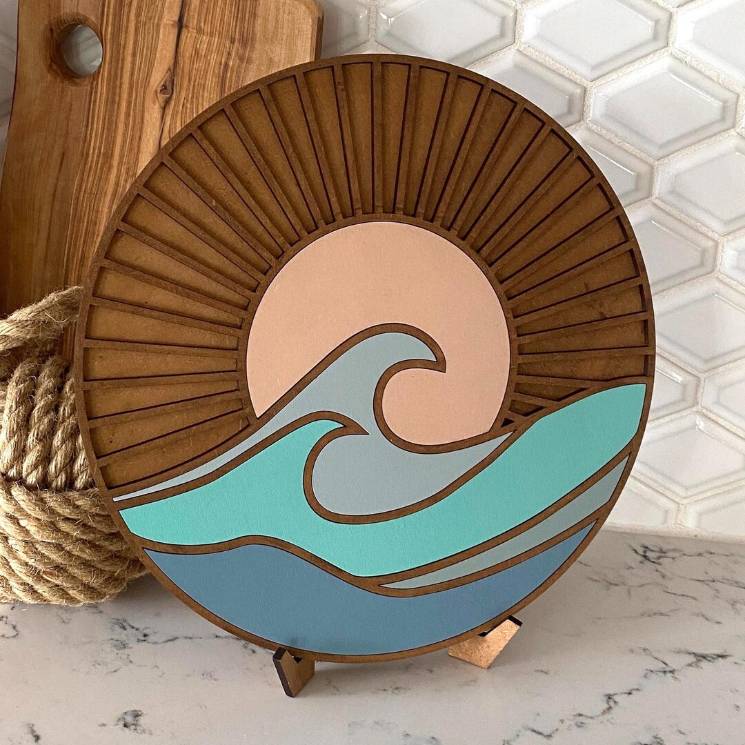 Beach Wave Decor Wood Ocean Wall Art Beach House Shelf Decor ...