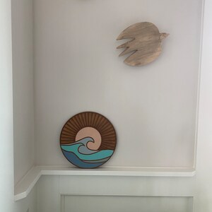 Beach Wave Decor Wood Ocean Wall Art Beach House Shelf Decor Pastel ...