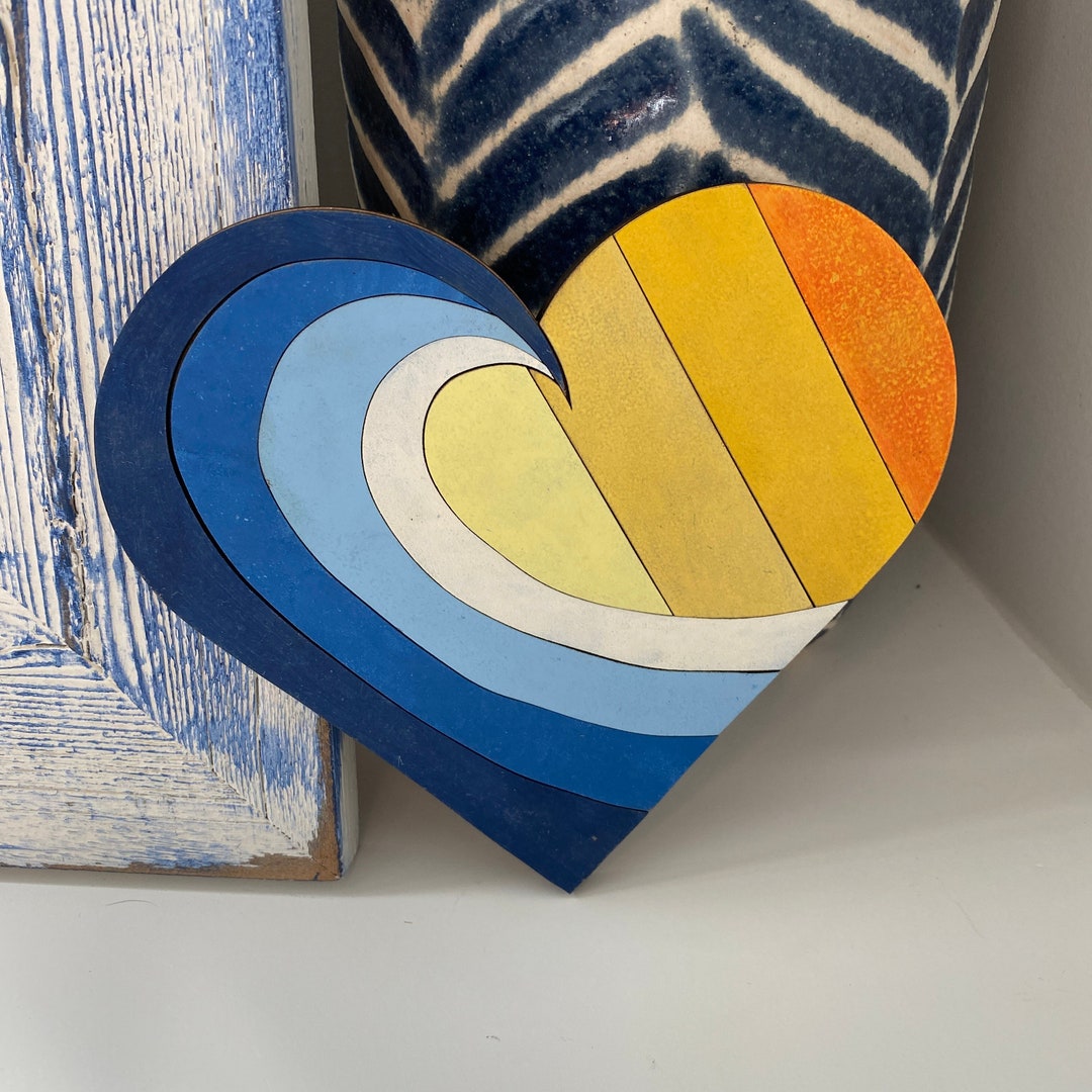 Dorm Room Decor Gift for Teen Locker Decorations Heart Wave Sunset Wood ...