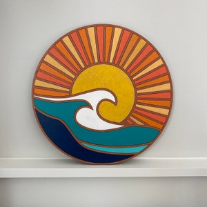 Wave Round Wall Art Sun and Waves Wood Art, Waves and Rays Beach Art ...