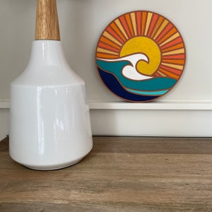 Wave Round Wall Art Sun and Waves Wood Art, Waves and Rays Beach Art ...