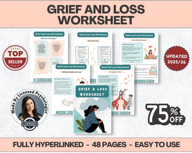Grief and Loss Workbook: Therapy Worksheets for Teens & Adults, 48 ...
