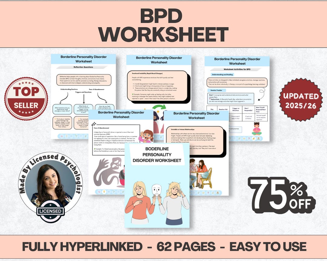 BPD Workbook! Borderline Personality Disorder Worksheets, 62+ Pages, 10 ...