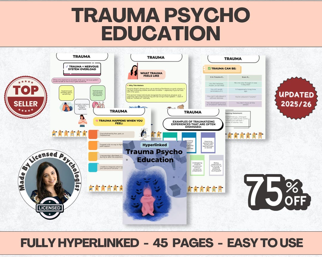 Trauma Psycho Education Workbook, 45+ Pages, 10+ Topics, Hyperlinked ...