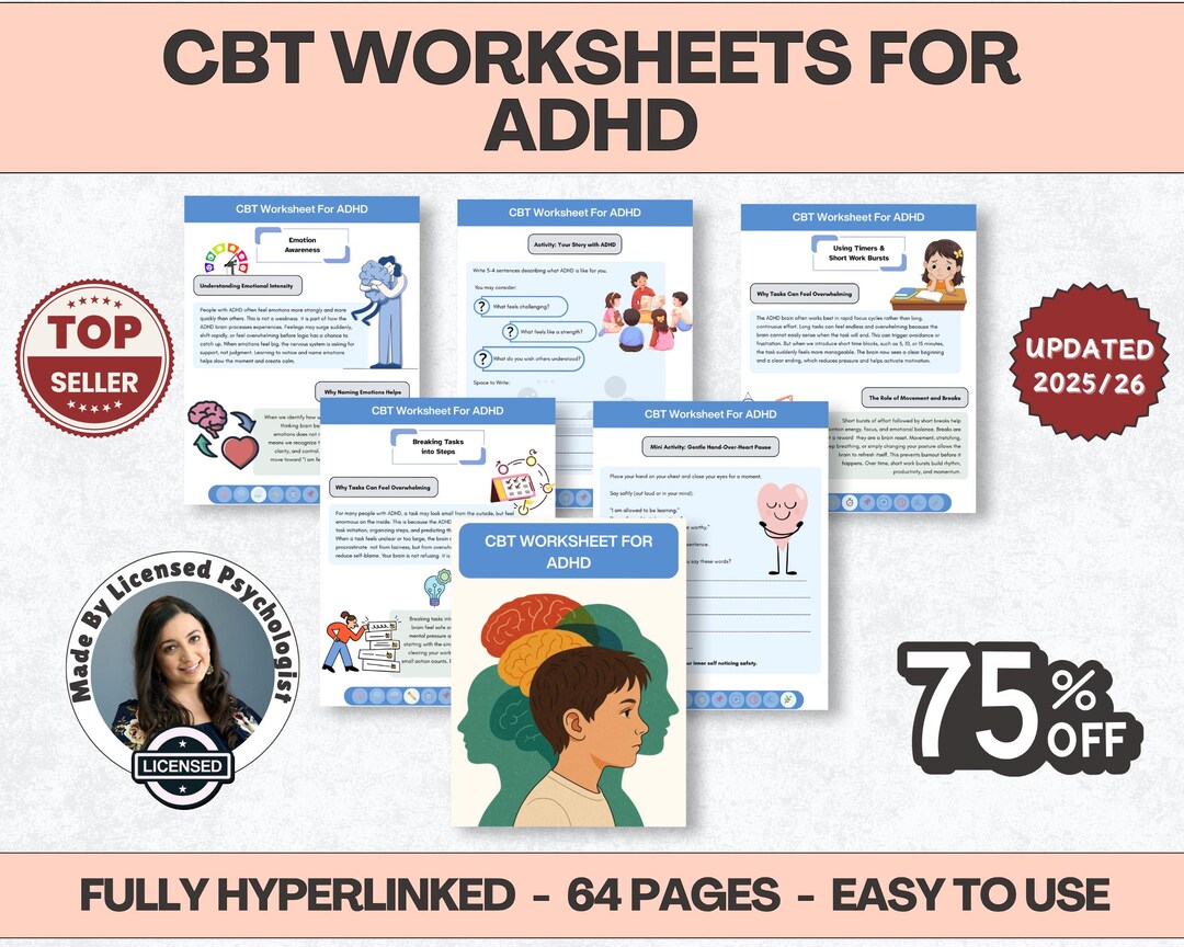 CBT for ADHD Worksheets: Executive Functioning, Teens & Adults, 64 ...