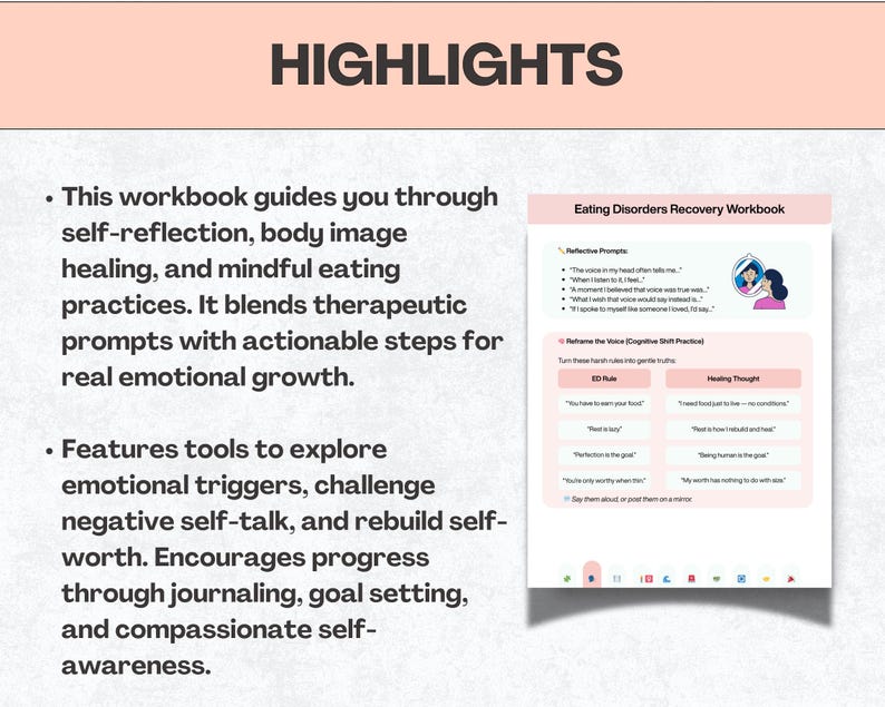 Eating Disorder Recovery Workbook, Mental Health, CBT DBT (digital ...