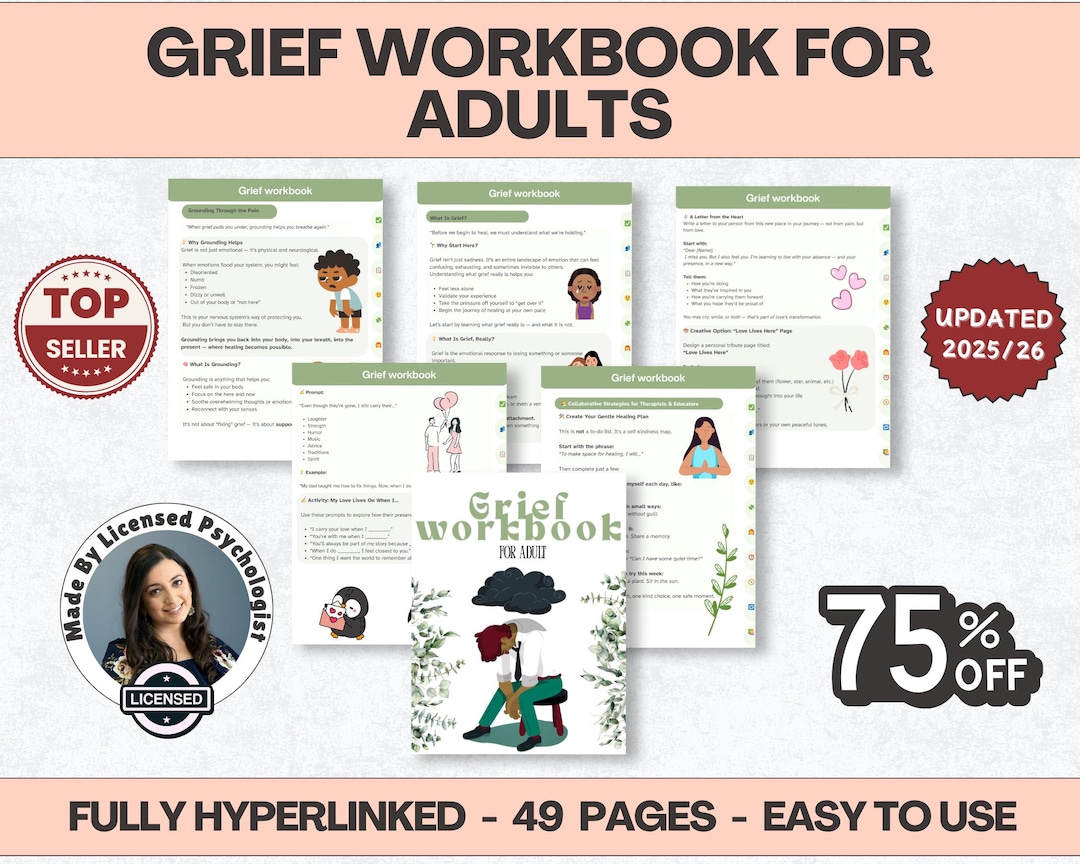 HYPERLINKED Grief and Loss Workbook, Therapy Worksheets, Grief Memory ...