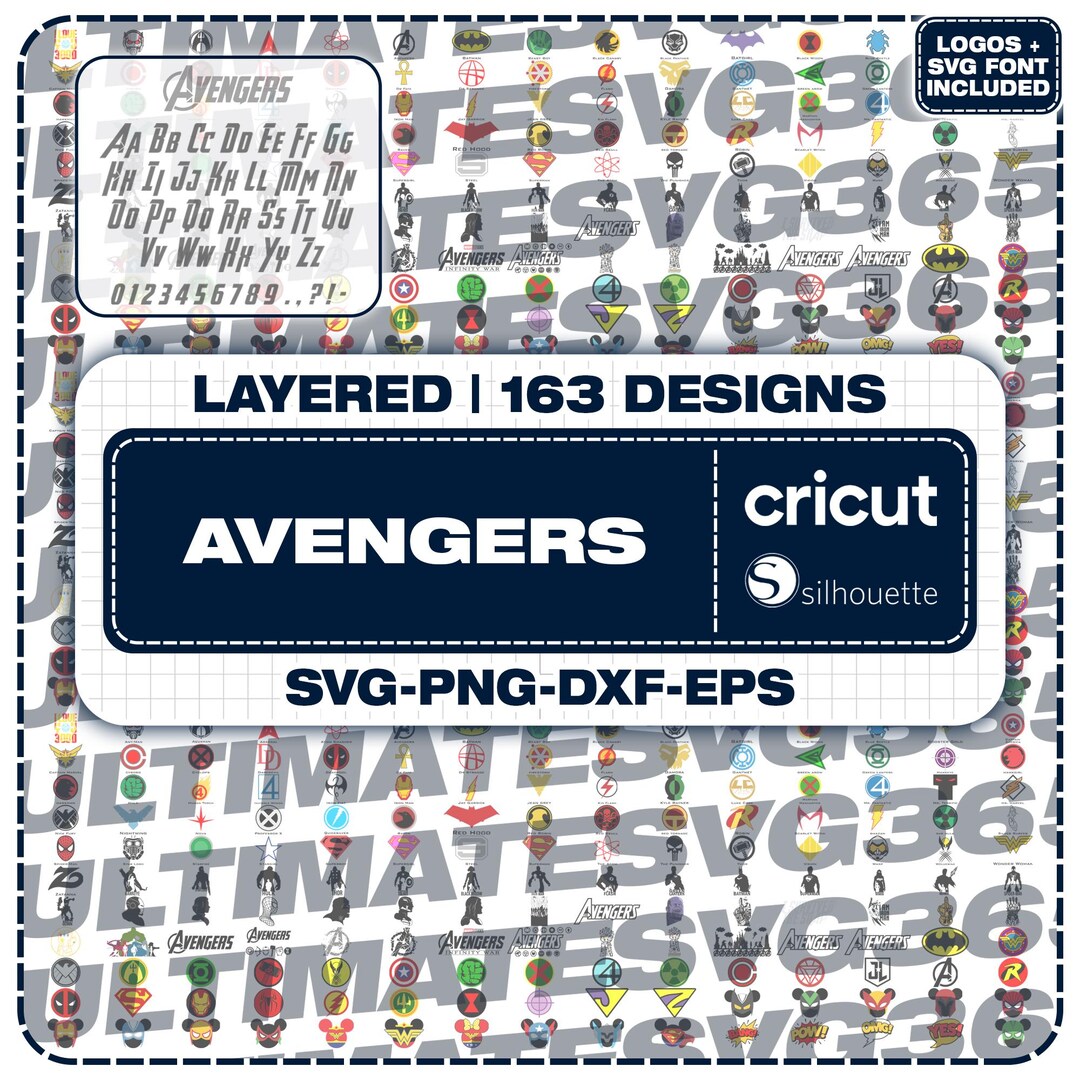 163 Pcs. Avengers Designs SVG Bundle, Marvel Clipart PNG, Cricut Cut ...