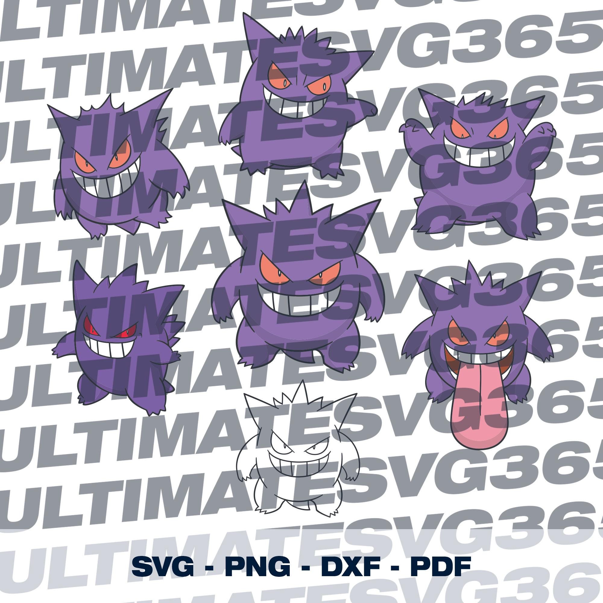 6 Pcs. Gengar Designs SVG Pack, Ghost Pokemon Clipart PNG, Cricut Cut ...