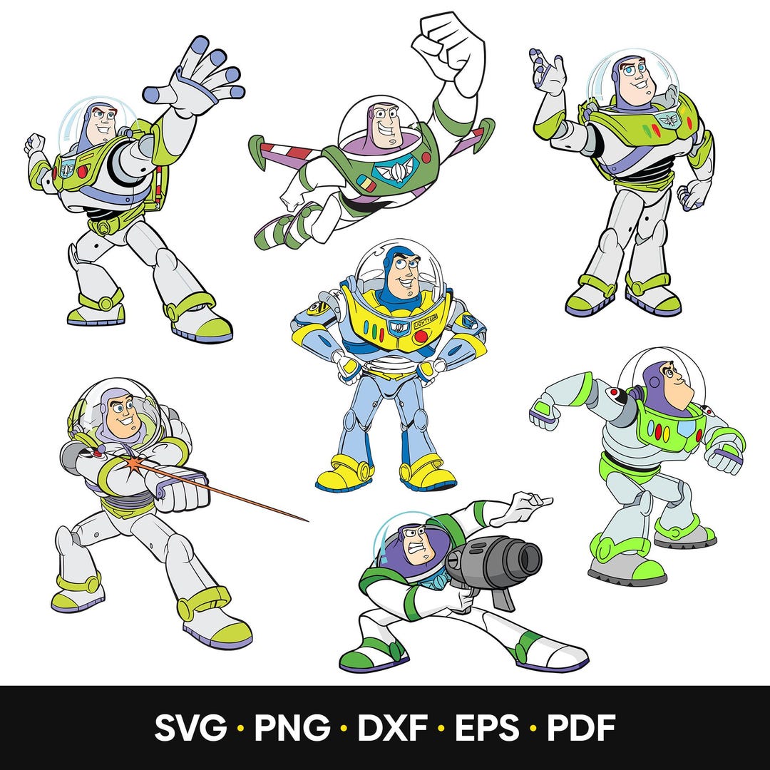 7 Pcs. Toy Story Buzz Lightyear Designs SVG Pack, Buzz Clipart PNG ...