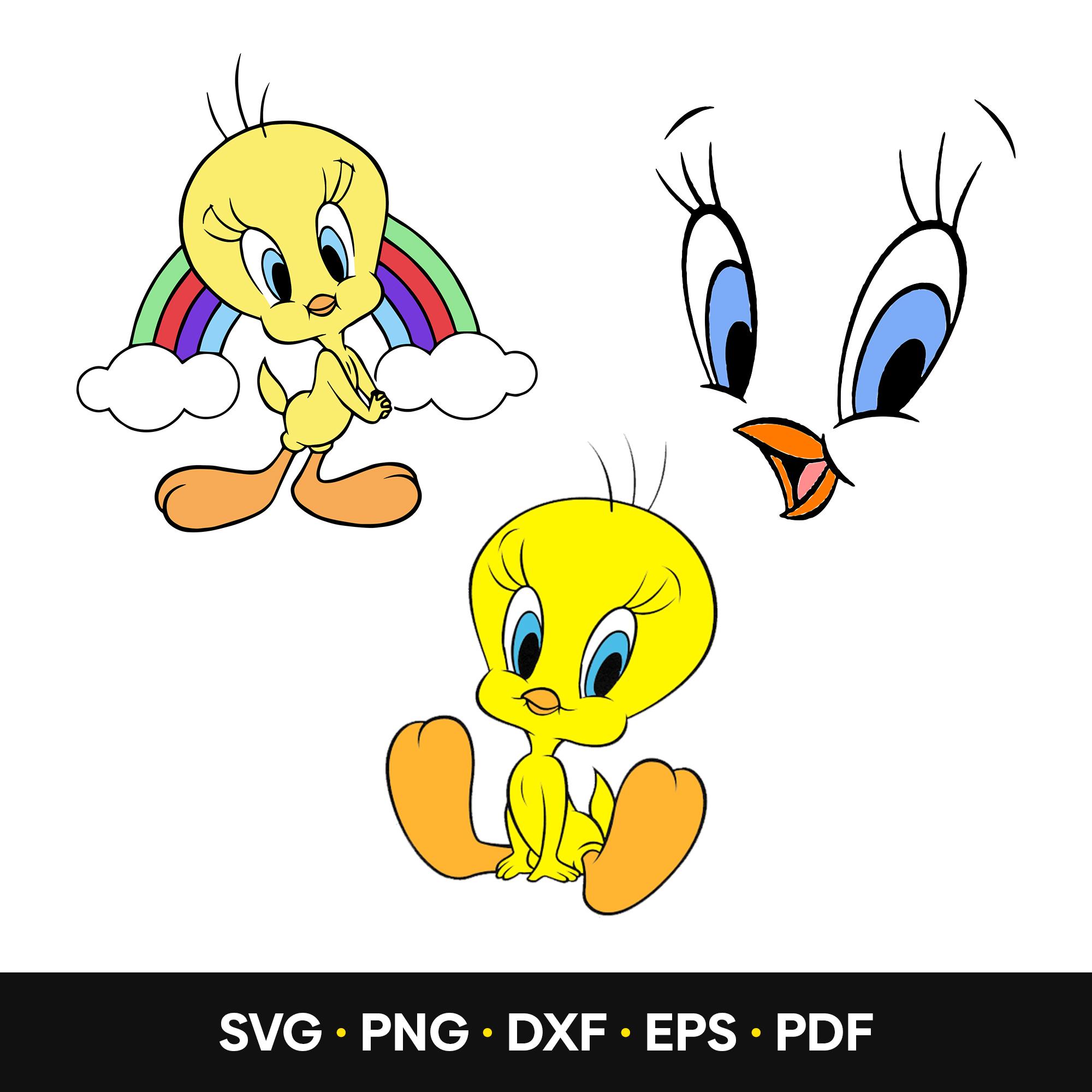 3 Pcs. Tweety Design SVG Pack, Tweety Face Clipart PNG, Cricut Cut File ...