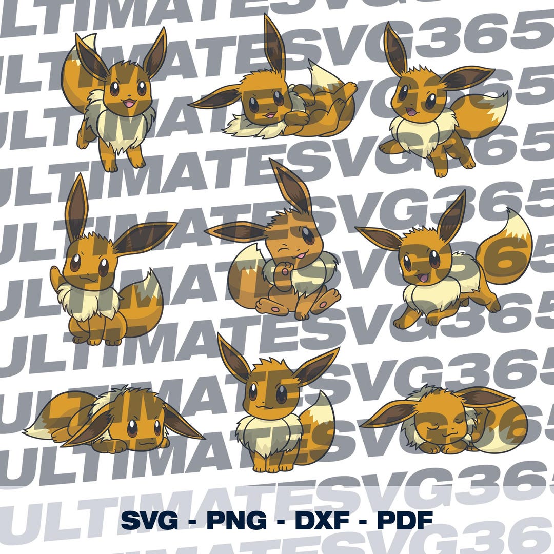 9 Pcs. Eevee Designs SVG Pack, Cute Eevee Clipart PNG, Cricut Cut File ...