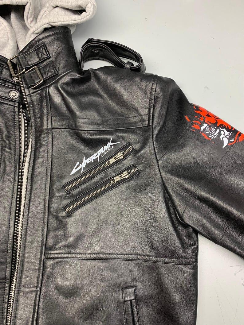 Custom Made Cyberpunk 2077 Samurai Hooded Jacket | Black Leather Biker ...
