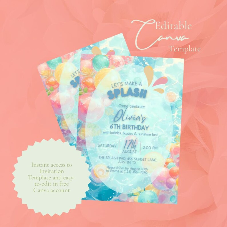 EDITABLE Let’s Make a Splash Pool Party Invitation | Editable Summer ...