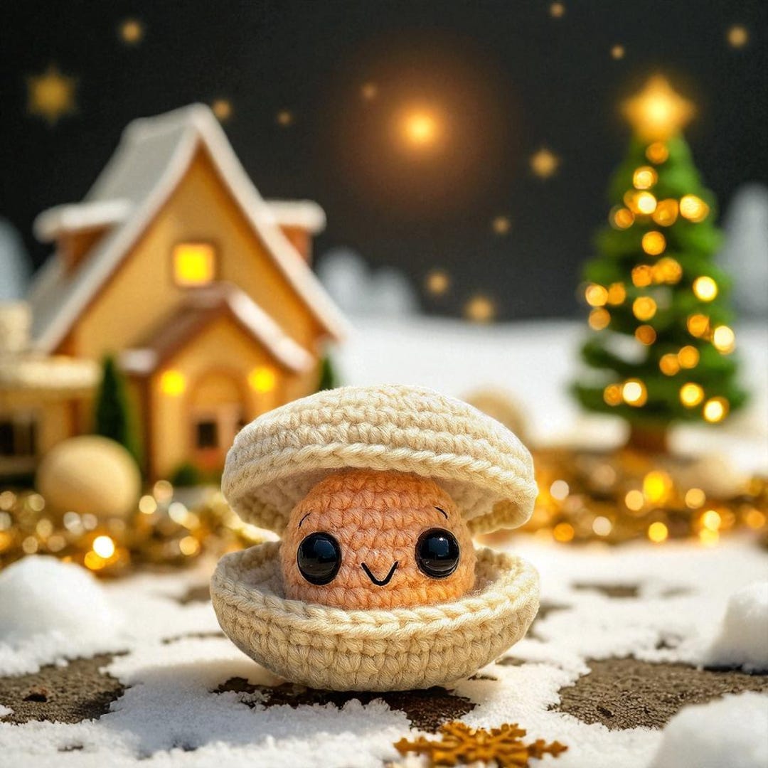 Cute Crochet Clam Shell Plushie, Amigurumi Pearl Doll, Kawaii Sea Life ...