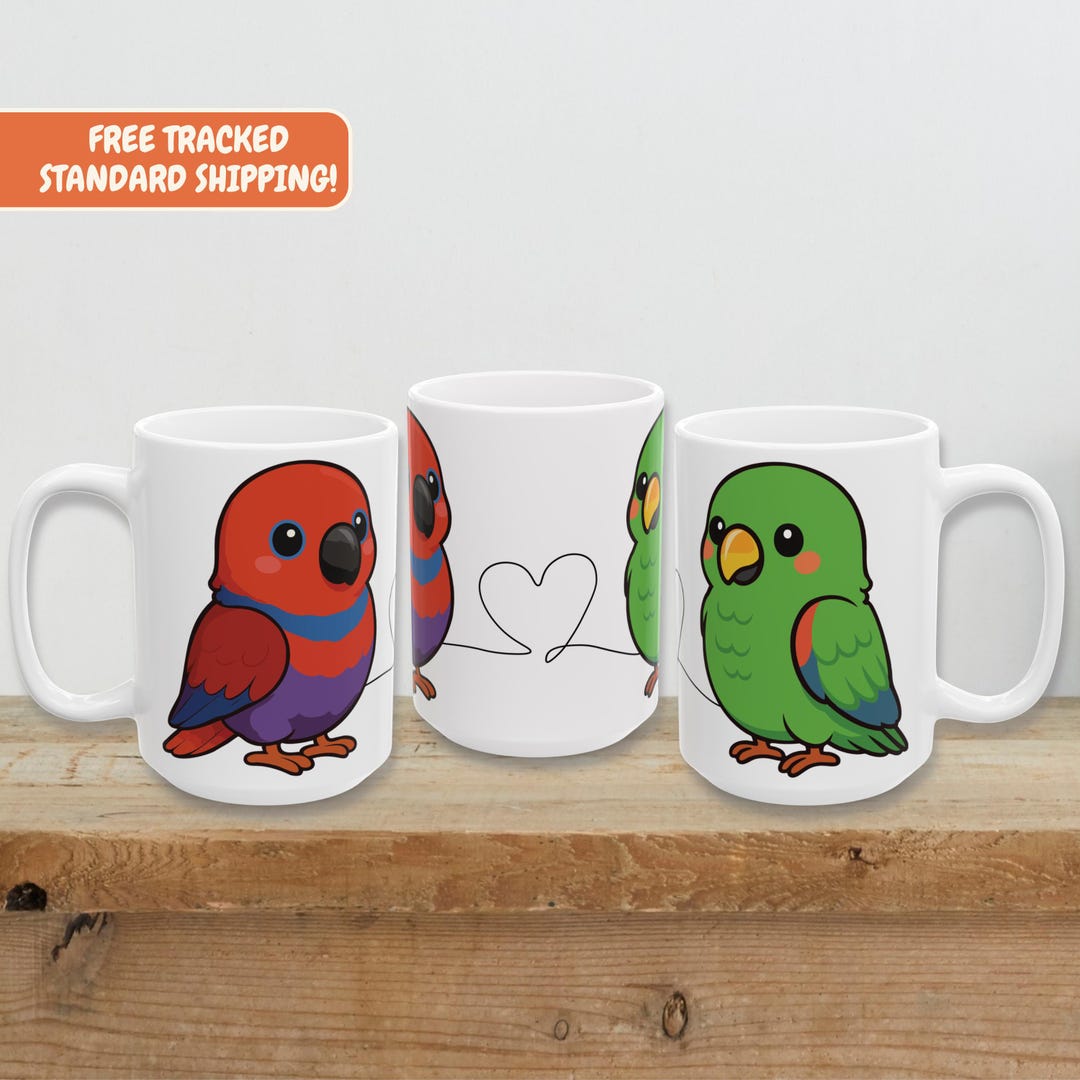Kawaii Eclectus Parrot Couple Ceramic Coffee Mug: Accent Tea Cup Parrot ...