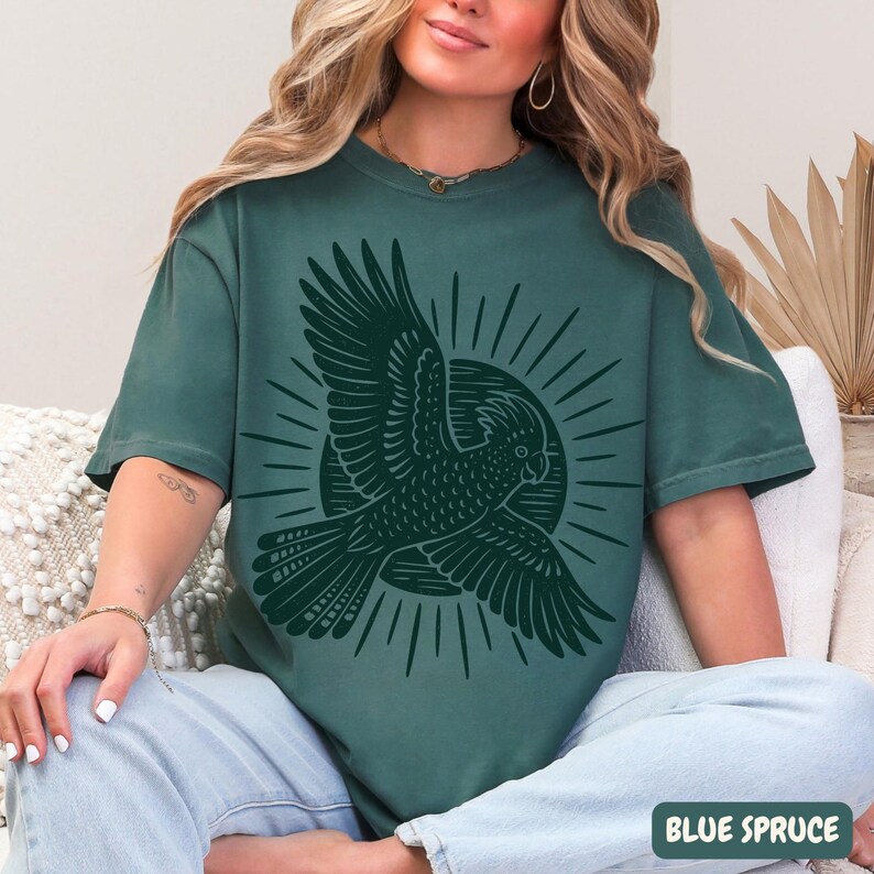 Black Cockatoo Comfort Colors Shirt: Vintage Linocut Parrot Bird ...