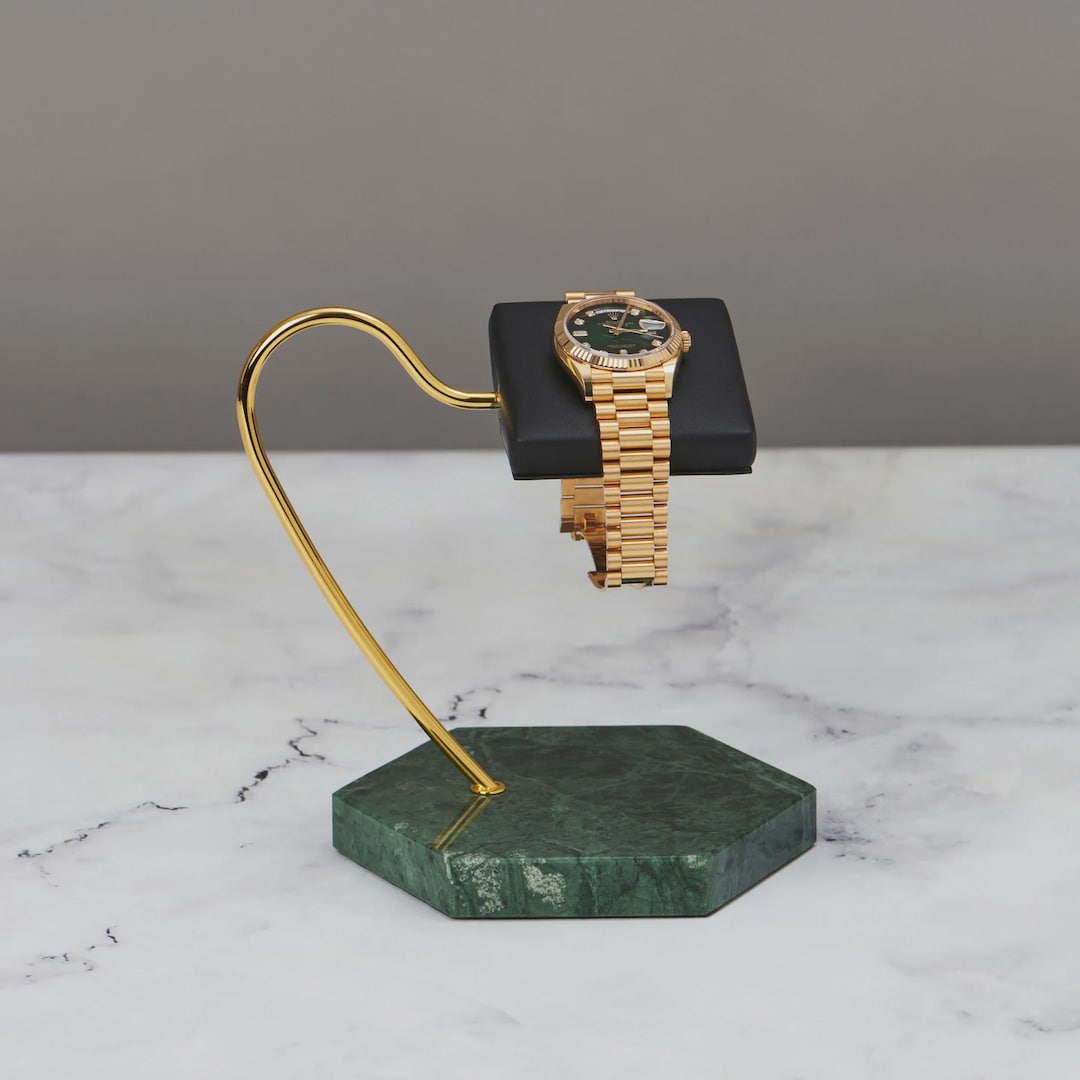 Green Marble Watch Stand, Luxury Single Watch Holder, Leather Cushion ...