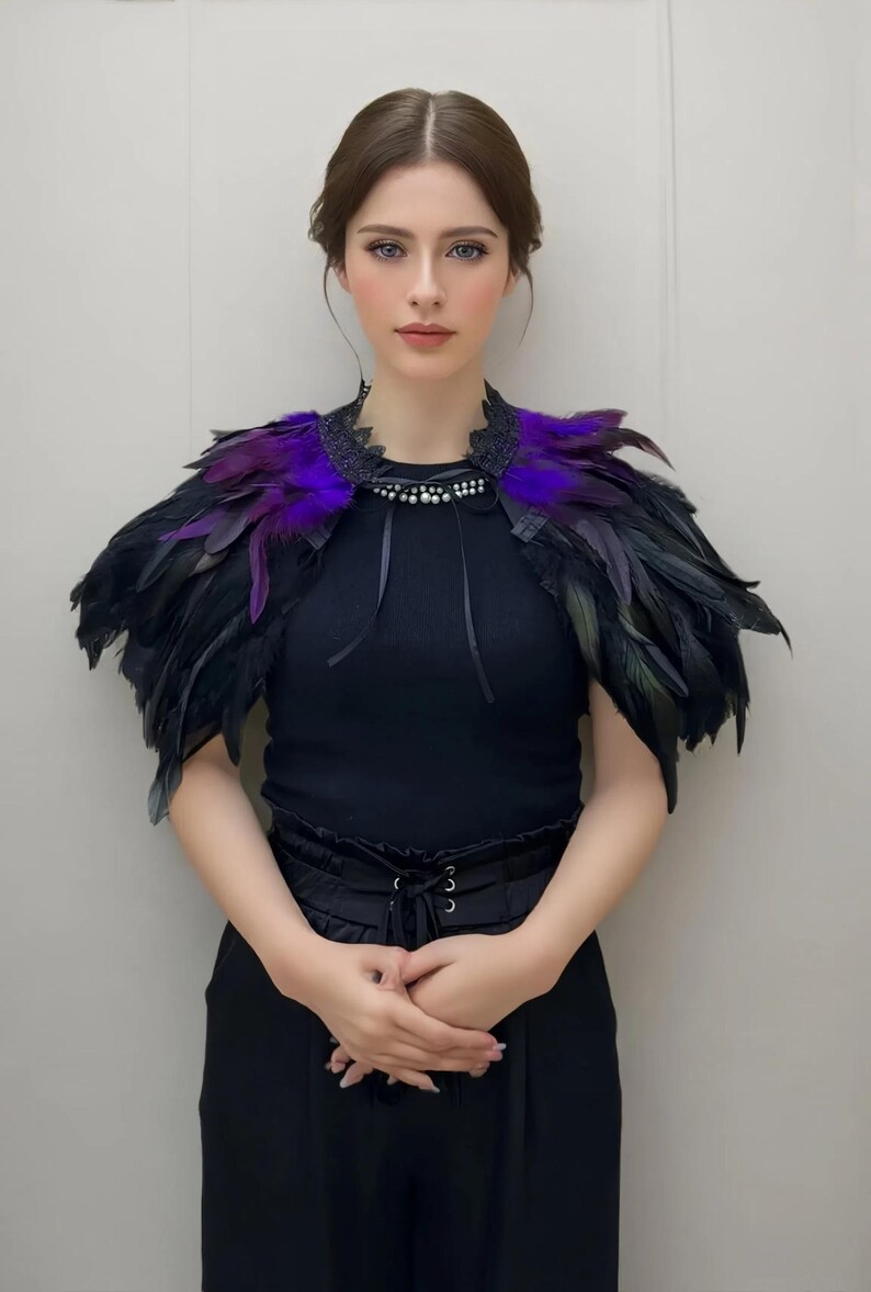 Purple Four-layer Feather Cape With Black Lace Collar | Gothic Cosplay ...