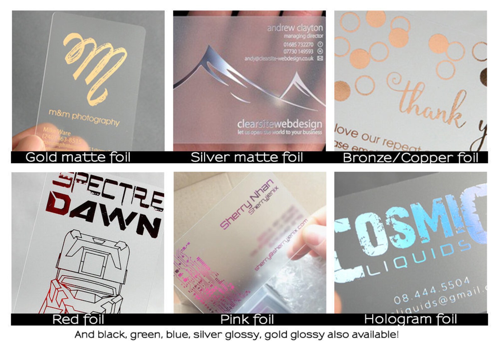 400 Business Cards - Frosted Plastic Stock - Red Copper Rose Gold ...
