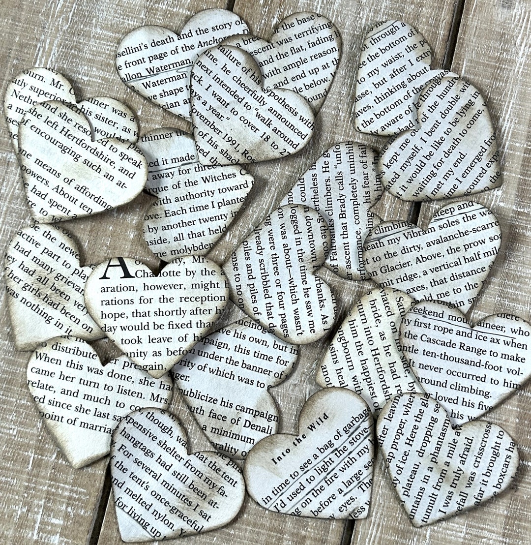 Book Page Hearts Upcycled Book Page Heart Embellishment Junk Journal ...