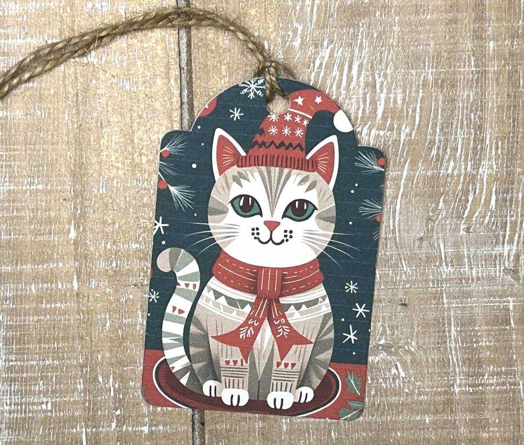 Christmas Cat Gift Tags Junk Journal Gift Tags Whimsical Christmas Cat ...
