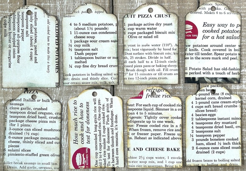 Cookbook Page Tags Upcycled Cooking Book Recipes Kitchen Pocket Tags 8 ...