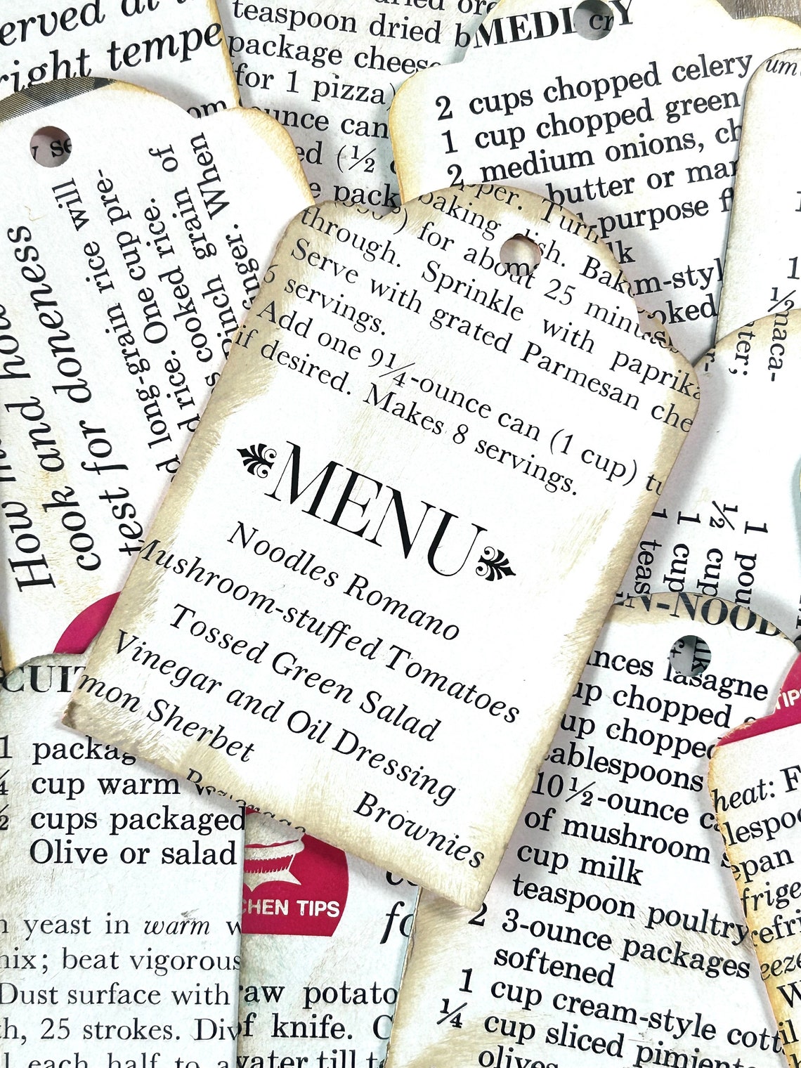 Cookbook Page Tags Upcycled Cooking Book Recipes Kitchen Pocket Tags 8 ...