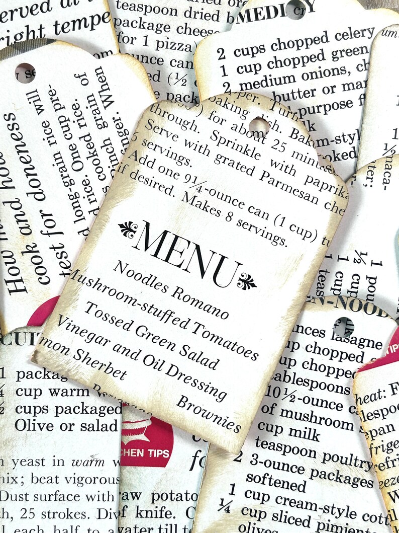 Cookbook Page Tags Upcycled Cooking Book Recipes Kitchen Pocket Tags 8 ...