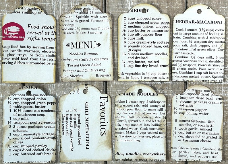 Cookbook Page Tags Upcycled Cooking Book Recipes Kitchen Pocket Tags 8 ...