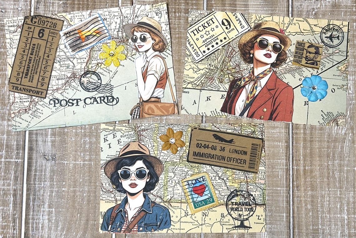 Altered Postcards Junk Journal, Travel Journal Cards, Scrapbooking ...