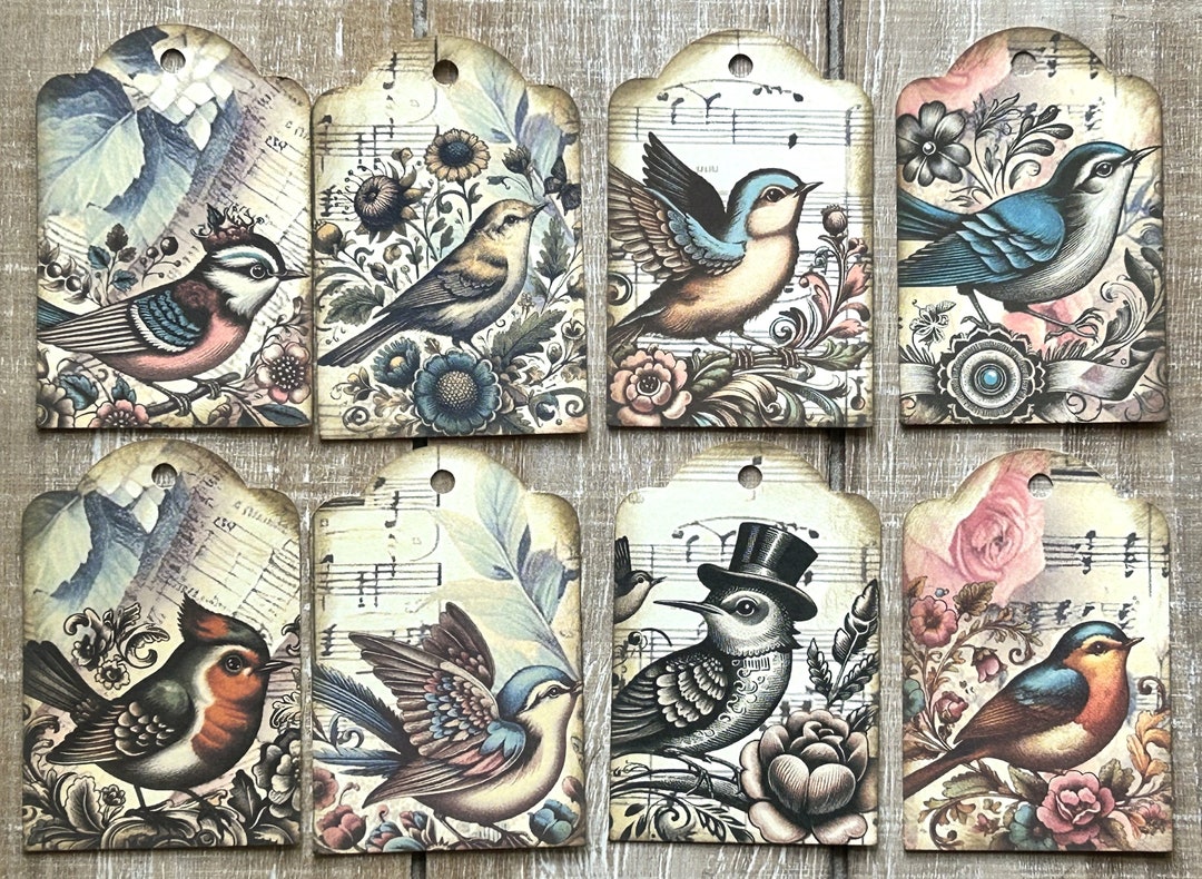 Vintage Style Bird Tags Junk Journal Gift Tags Bird Junk Journal Pocket ...