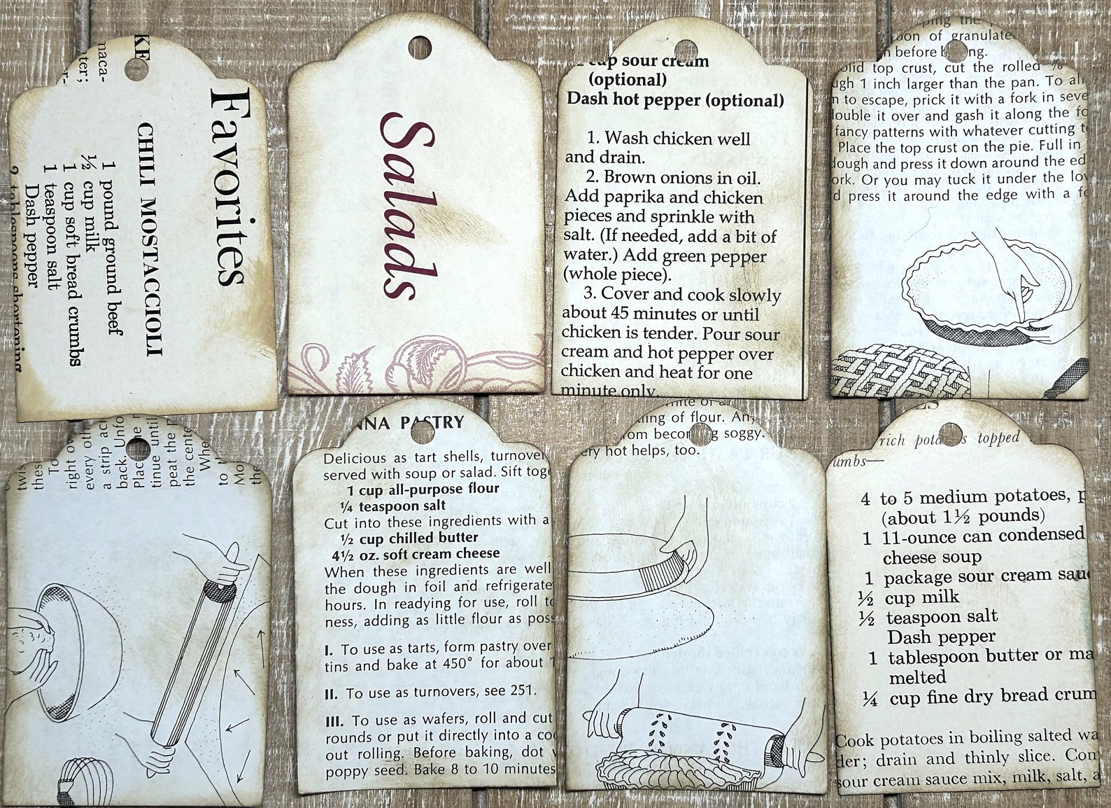 Cookbook Page Tags Upcycled Cooking Book Recipes Kitchen Pocket Tags 8 ...