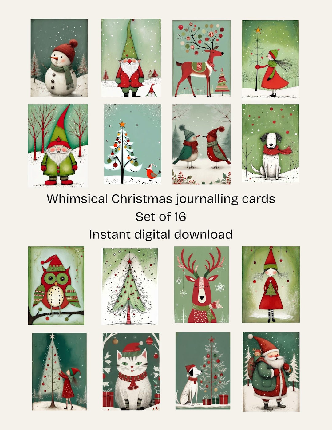 Whimsical Christmas Junk Journal Cards Digital Download Set of 16 ...