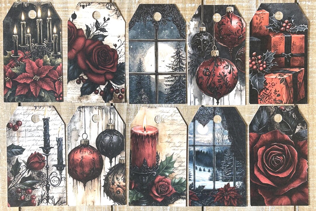 Junk Journal Gothic Christmas Tag Set of 10 Gift Tags Ephemera Card ...