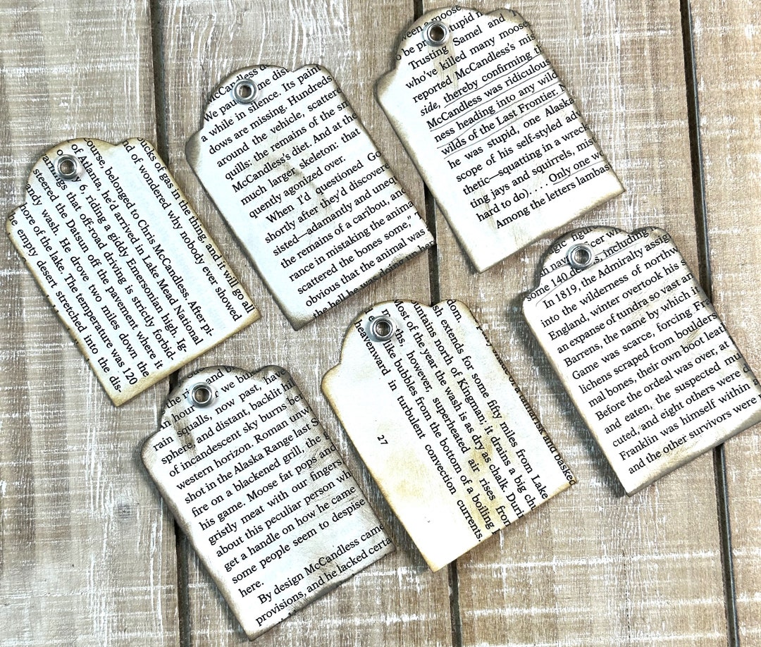 Book Page Tags Upcycled Book Page Tags 6 Tag Set - Etsy