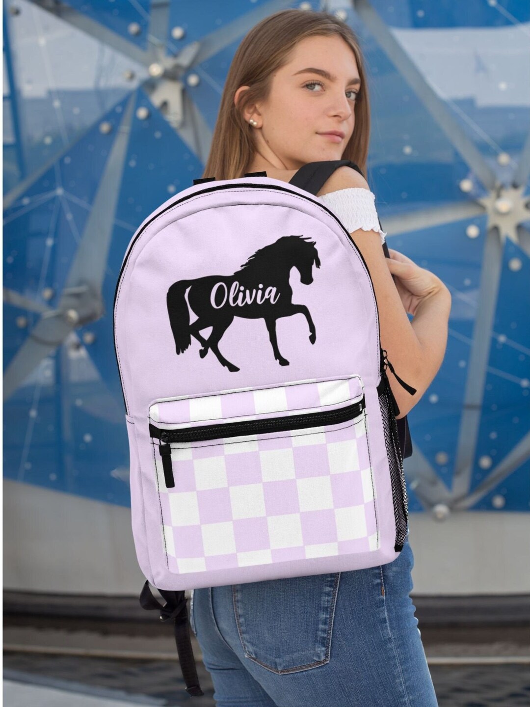 Personalized Horse Print Lavender Backpack, Horses Backpack for School ...