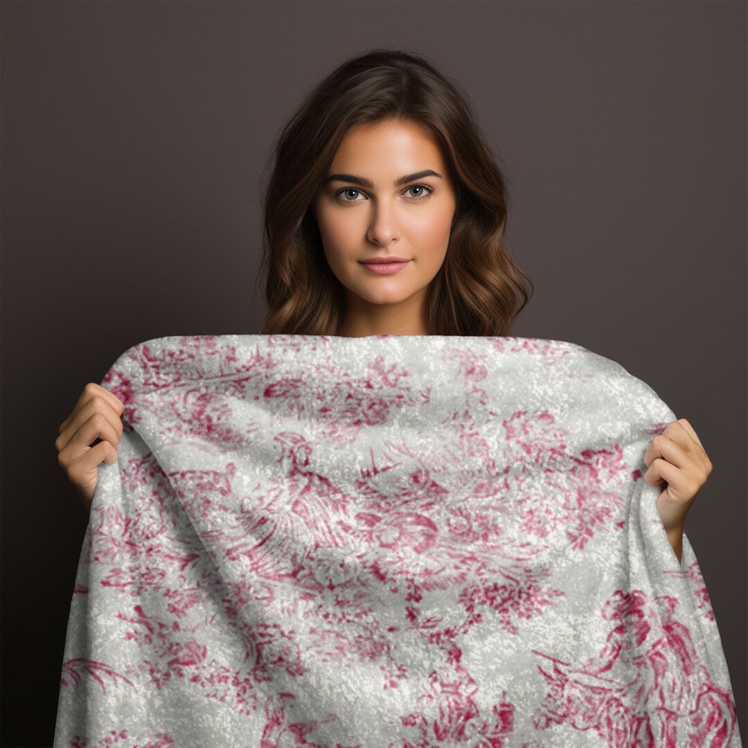 Hot Pink Toile Print Crushed Velvet Throw Blanket Cottagecore Decor ...