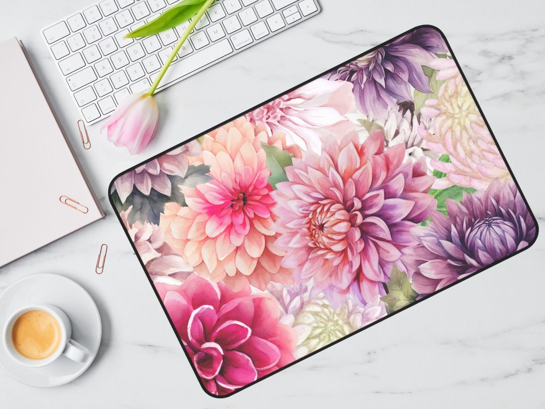 Botanical Print Purple Pink Dahlia Desk Mat, Floral Cottagecore ...