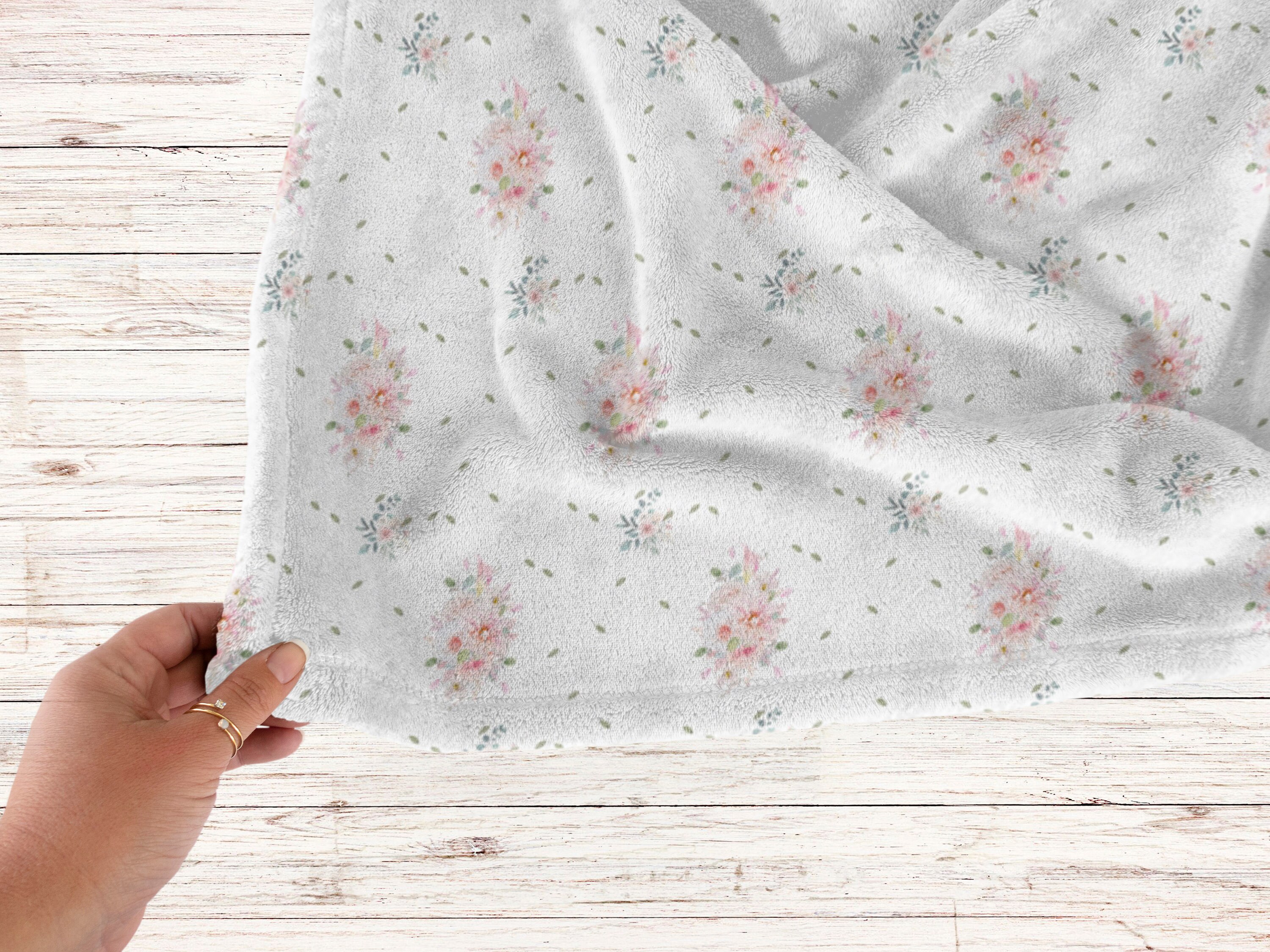 Light Pink Floral Print Throw Blanket, Velveteen Plush Minky, Coquette ...