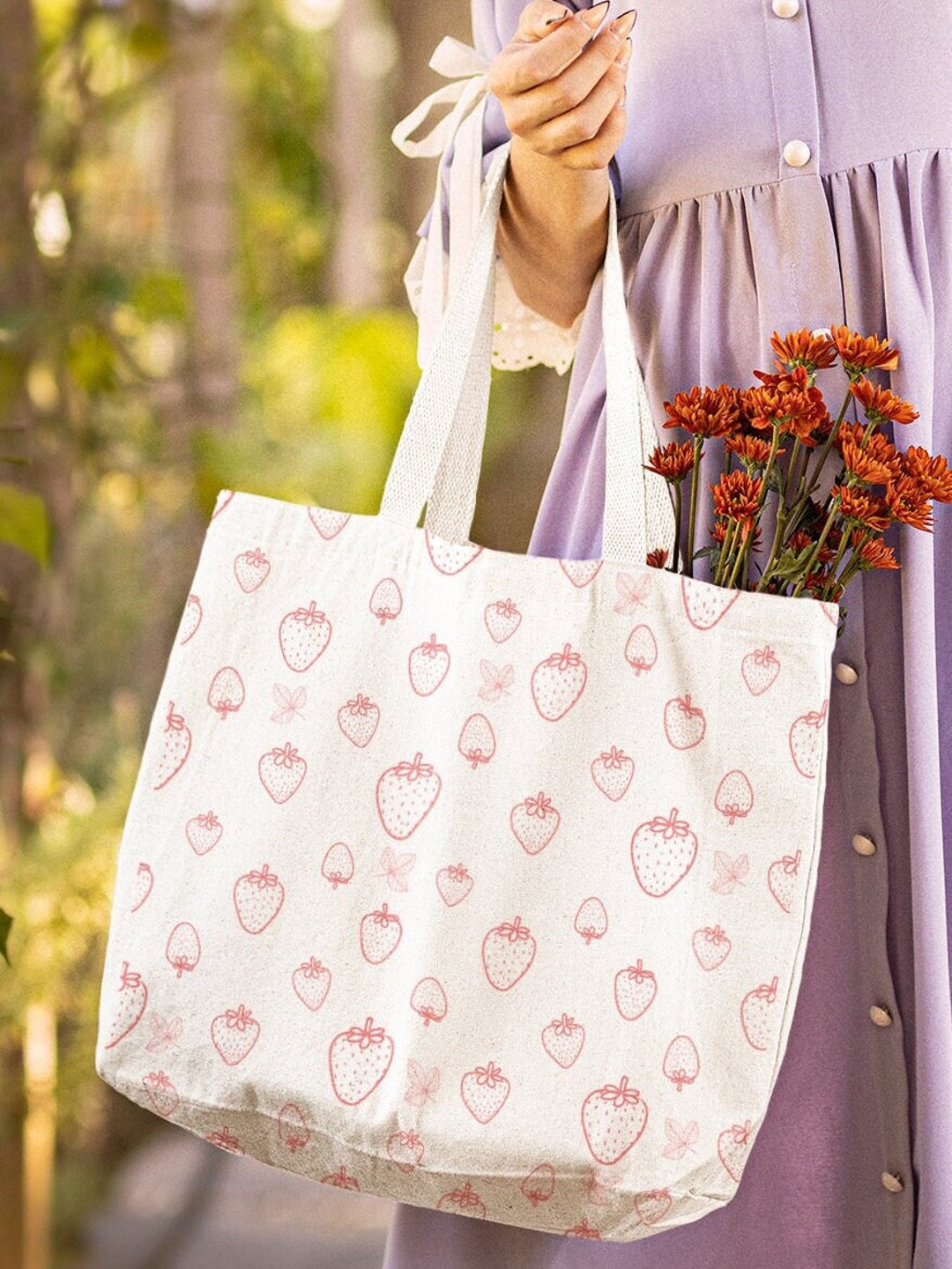 Strawberry Print Tote Bag, Strawberries Tote Shoulder Bag Berry Print ...