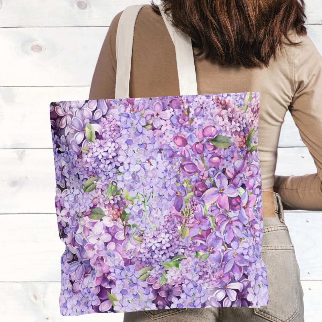 Purple Lilac Botanical Print Tote Bag: Floral Shoulder Bag - Etsy