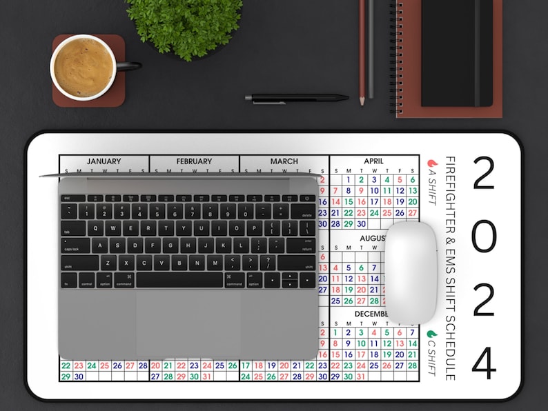 Firefighter Shift Calendar Desk Mat, Custom Fire EMS Schedule 24/48 A B ...