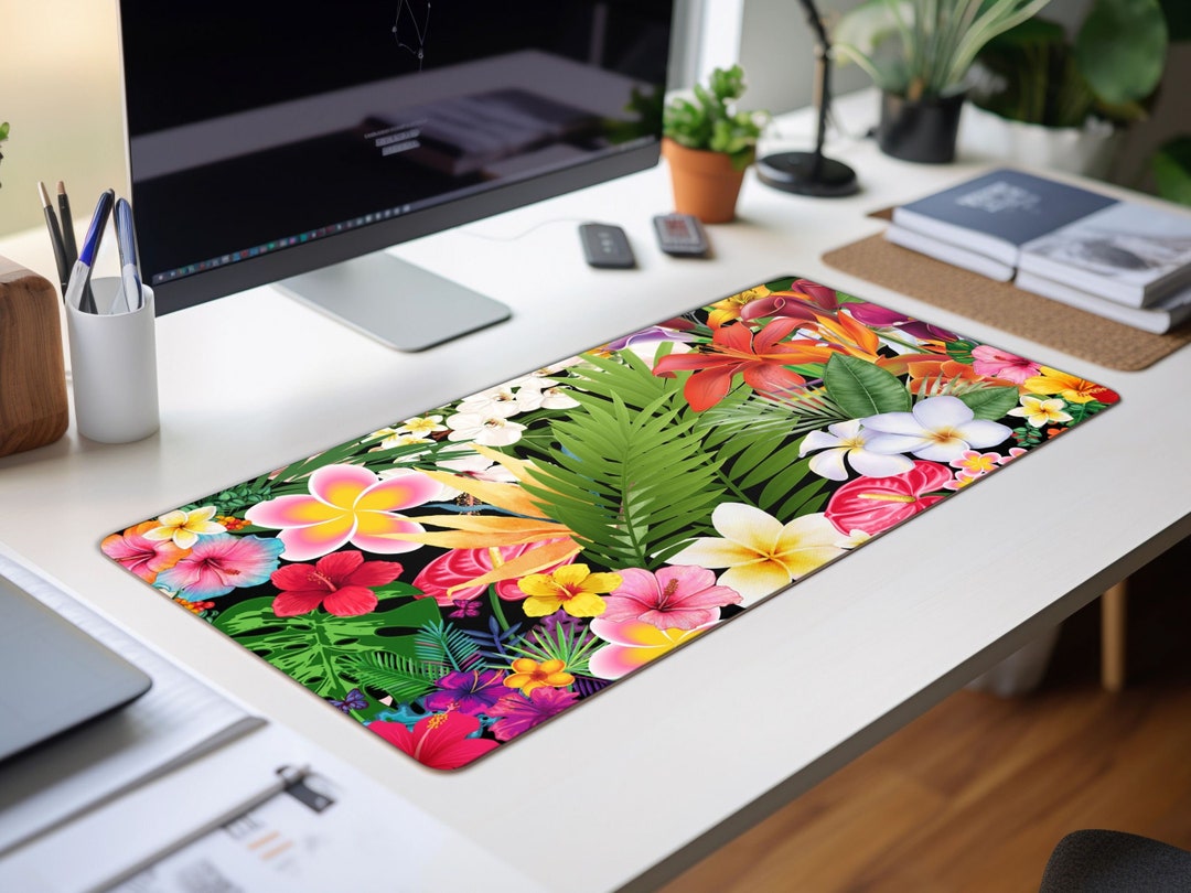Hawaii Hibiscus Flower Print Desk Mat Floral Tropical Aesthetic Desk ...